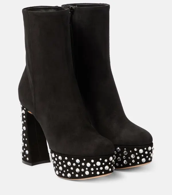 GIANVITO ROSSI Crystal Holly Suede Platform Ankle Boots - Black