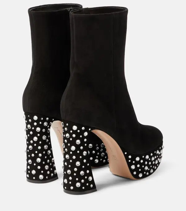 GIANVITO ROSSI Crystal Embellished Suede Platform Ankle Boots