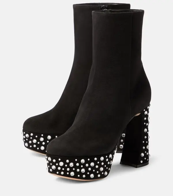 GIANVITO ROSSI Crystal Embellished Suede Platform Ankle Boots