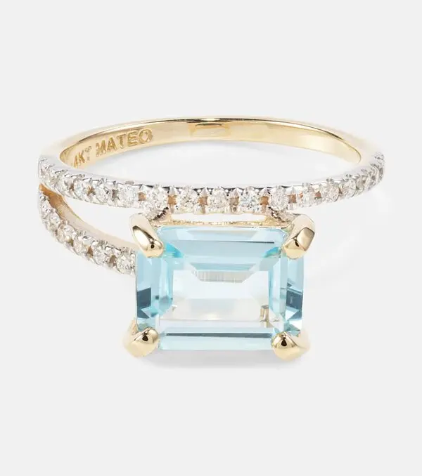 Mateo Point Of Focus 14kt Ring With Diamonds And Topaz - Gold