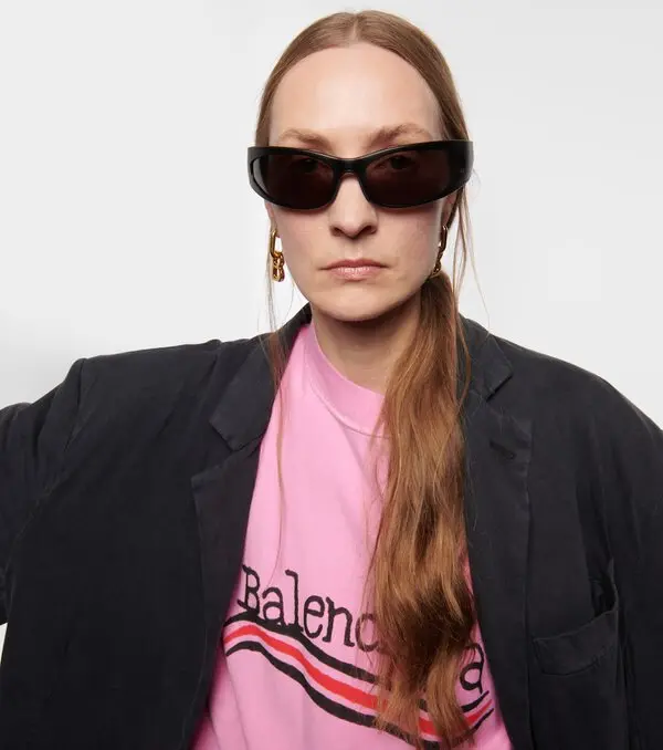 Balenciaga Reverse Xpander Oval Sunglasses - Black