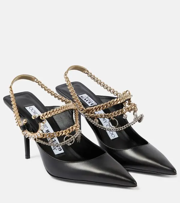 JIMMY CHOO X Jean Paul Gaultier Embellished Leather Slingback Pumps - Black