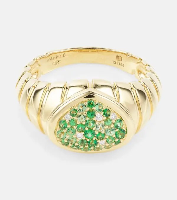 Marina B Timo 18kt Yellow Ring With Tsavorites And Diamonds - Gold