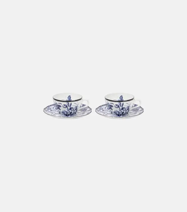 Gucci Herbarium Set Of 2 Teacups And Saucers - White
