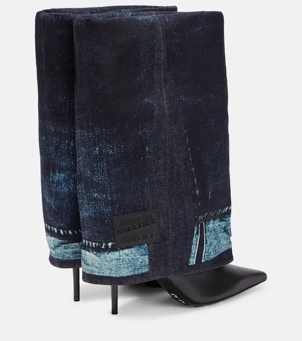 JIMMY CHOO X Jean Paul Gaultier Leather And Denim Boots