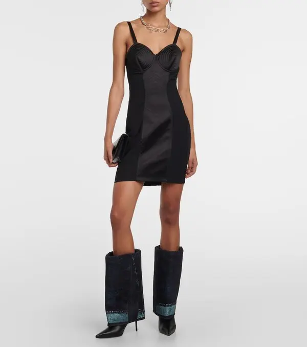 JIMMY CHOO X Jean Paul Gaultier Leather And Denim Boots - Blue