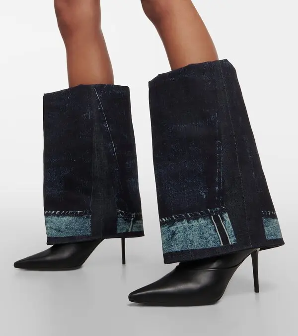 JIMMY CHOO X Jean Paul Gaultier Leather And Denim Boots - Blue