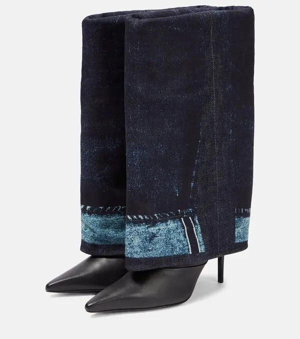 JIMMY CHOO X Jean Paul Gaultier Leather And Denim Boots - Blue