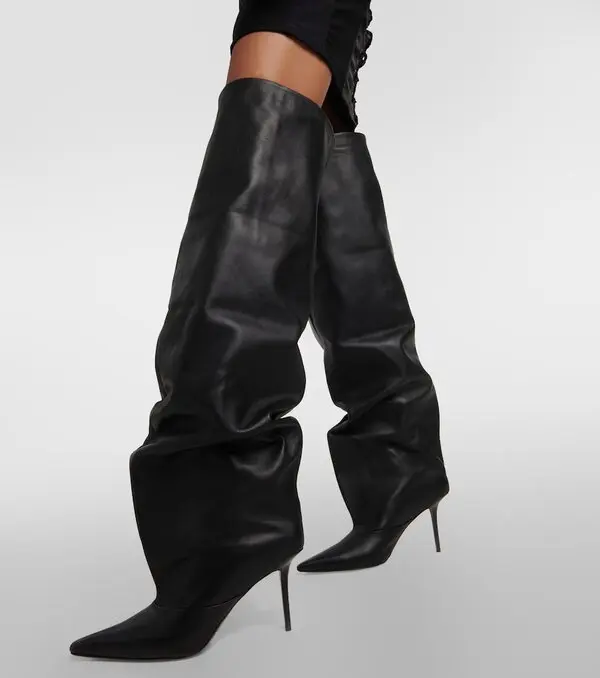JIMMY CHOO X Jean Paul Gaultier Leather And Denim Boots - Blue