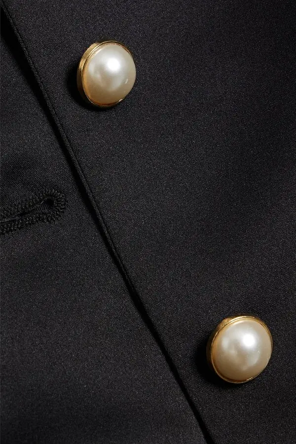 Sleeper Cropped Puffed Sleeve Satin Jacket With Pearl Buttons