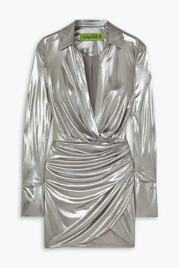 Gauge81 Naha Draped Lam Mini Shirt Dress In Silver - 85% Off | Editorialist