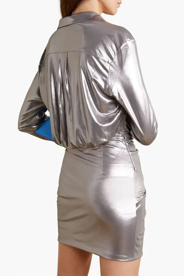 knee length dresses for ladies Saint Laurent Women's Silk Lam Mini Dress in Gold main image 1