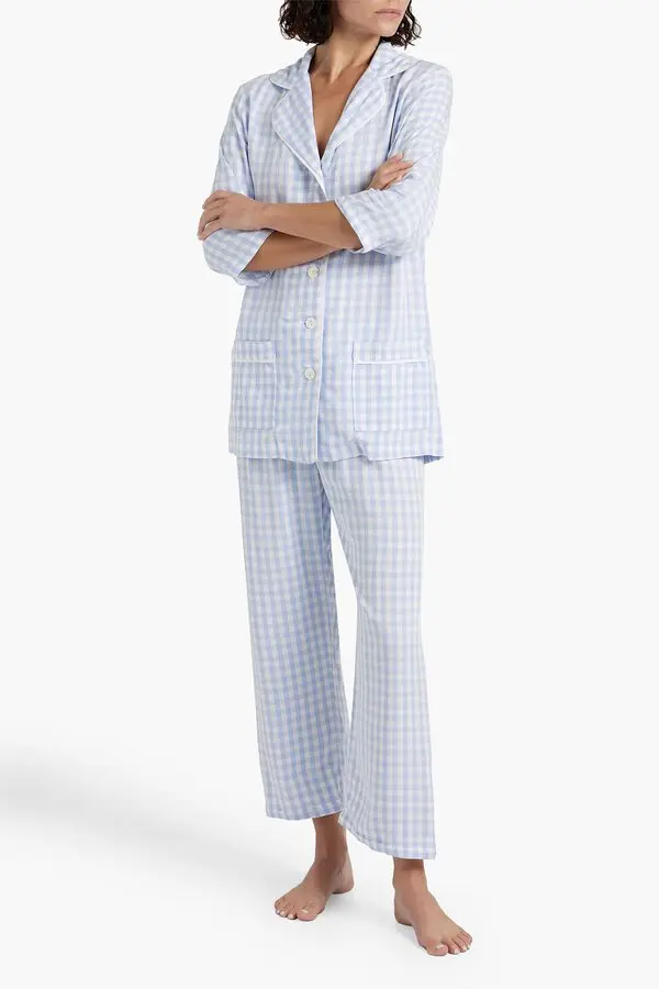 Sleeper Party Checked Featherembellished Twill Pajama Set