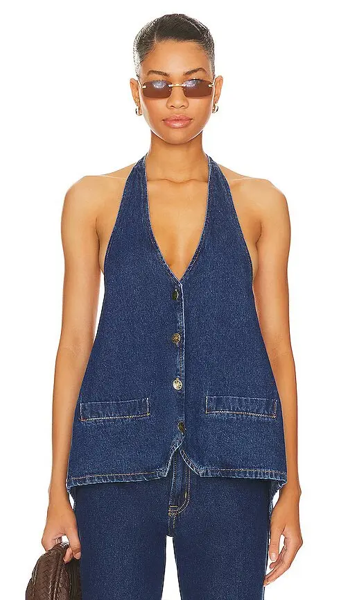 Lioness Denim Halter Top With Button Closure