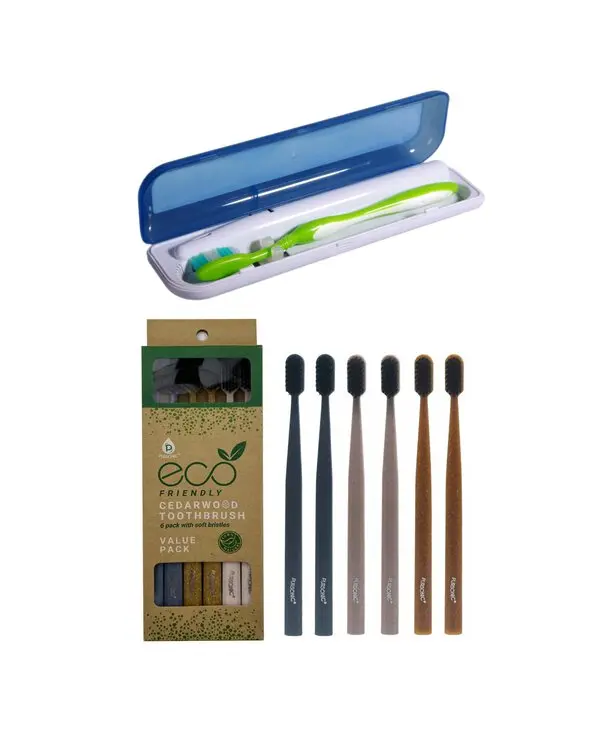 PURSONIC 100% Eco-friendly Cedarwood Toothbrushes & Portable Uv Toothbrush Sanitizer - Assorted Pre-pack