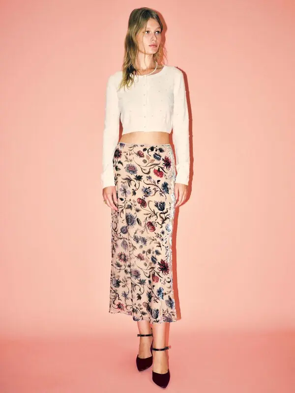 REFORMATION Layla Velvet Midi Skirt - Multi