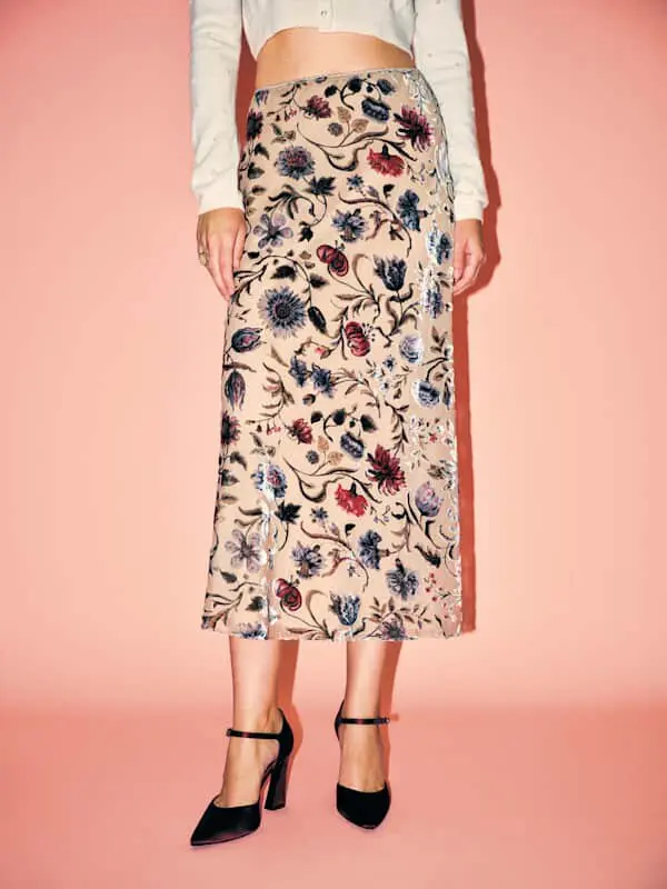 REFORMATION Layla Velvet Midi Skirt - Multi
