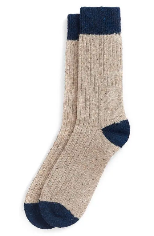 Barbour Houghton Wool Blend Boot Socks - Stone/navy
