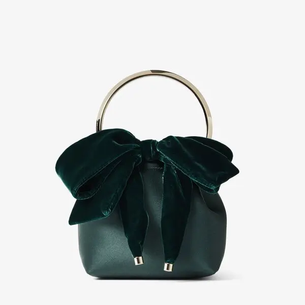 JIMMY CHOO Bon Bon Satin Bucket Bag With Velvet Bow Green