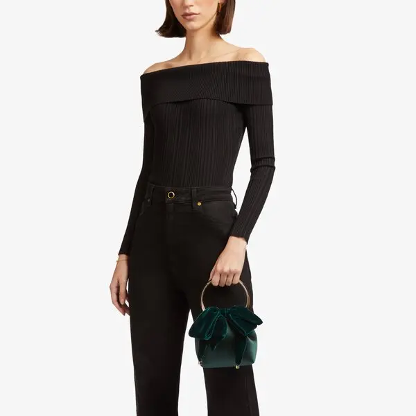 JIMMY CHOO Bon Bon Satin Bucket Bag With Velvet Bow Green