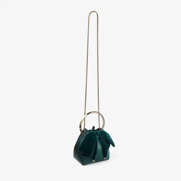 JIMMY CHOO Bon Bon Satin Bucket Bag With Velvet Bow Green