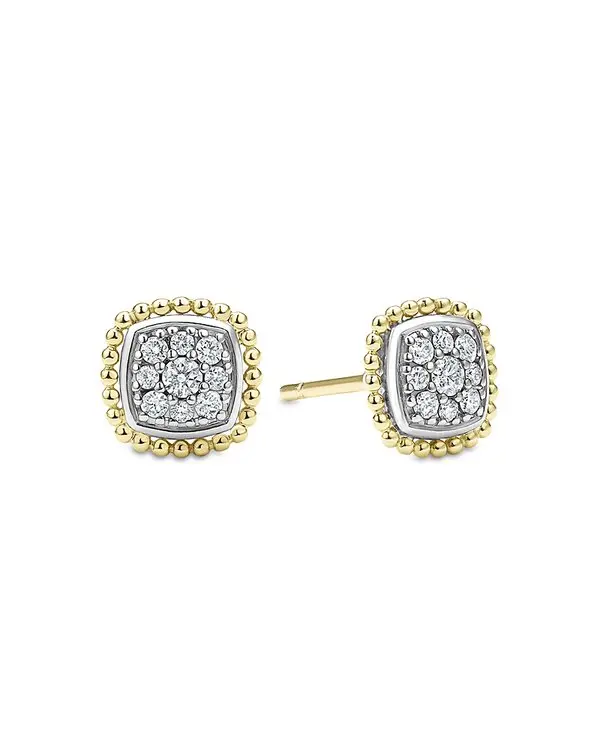 Lagos 18k Yellow Gold & Sterling Diamond Stud Earrings - Silver