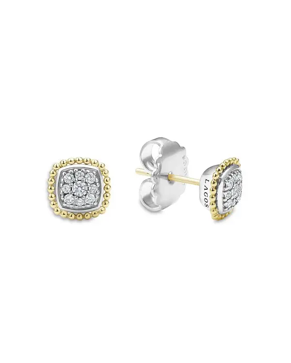 Lagos 18k Yellow Gold & Sterling Diamond Stud Earrings