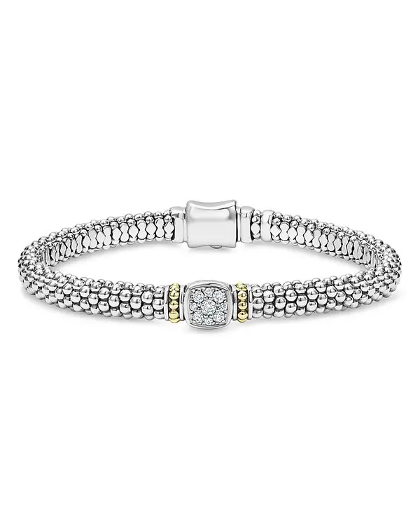 Lagos 18k Yellow Gold And Sterling Diamond Caviar Bracelet - Silver