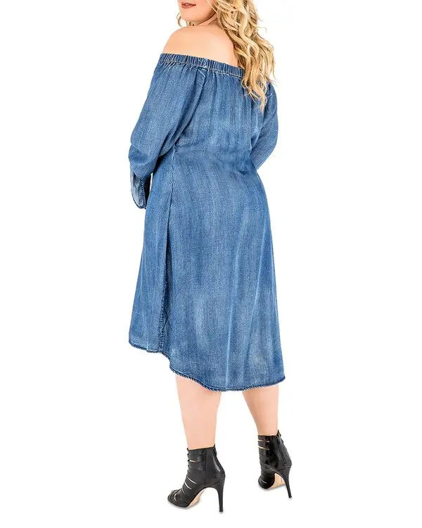 STANDARDS & PRACTICES Julie Off-the-shoulder Chambray Dress