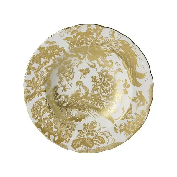 ROYAL CROWN DERBY Aves Rim Soup Plate - Gold