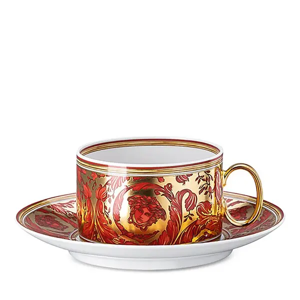 Versace Medusa Garland Tea Cup & Saucer - Red/gold