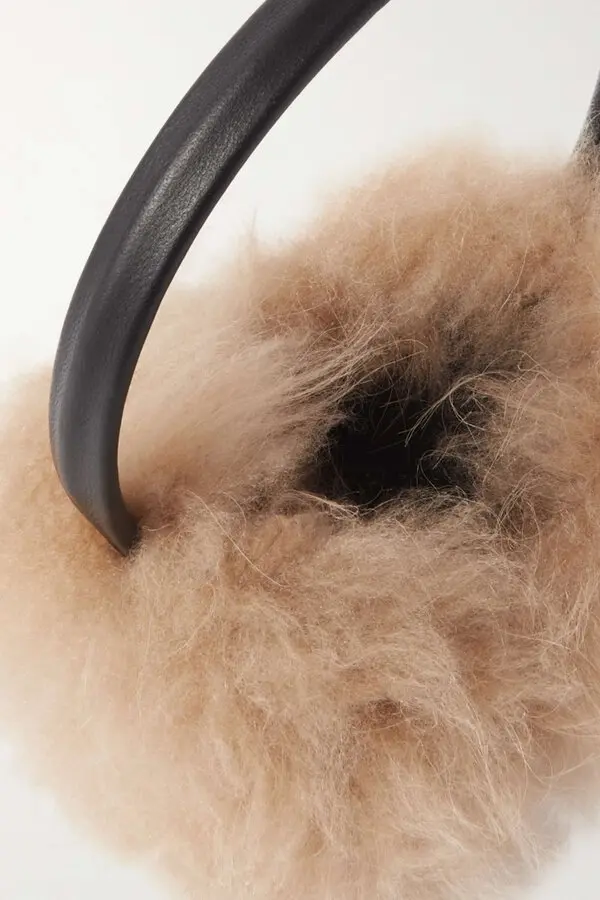 Yves Salomon Leather-Trimmed Shearling Earmuffs - Beige | Editorialist