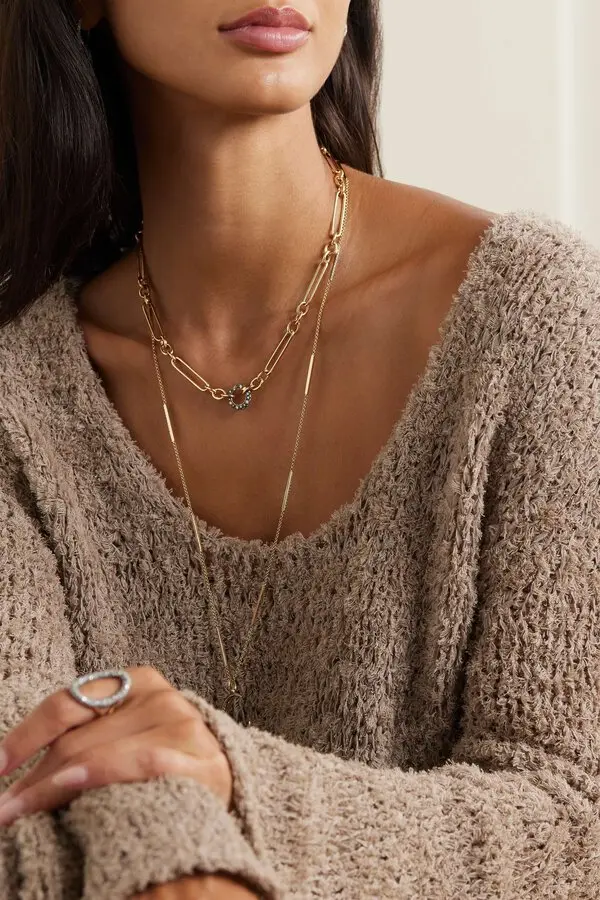 LUCY DELIUS Trombone Rhodium-plated Diamond Necklace