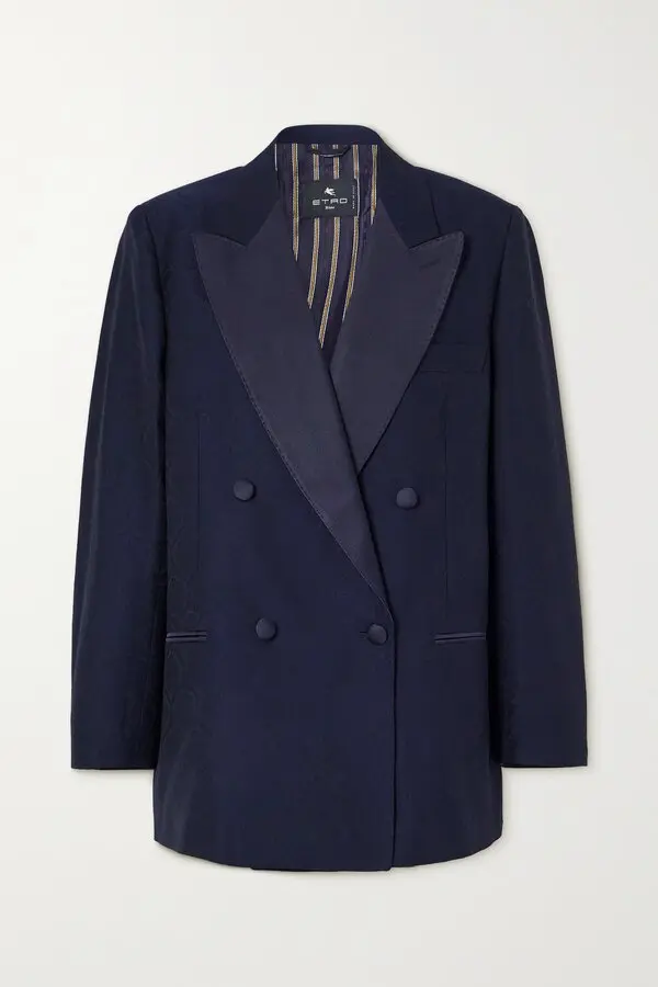 Etro Double-breasted Jacquard Blazer - Blue