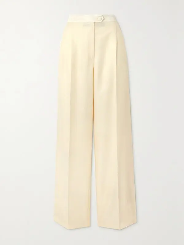 Etro Pleated Cotton And Wool-blend Jacquard Wide-leg Pants - Neutrals