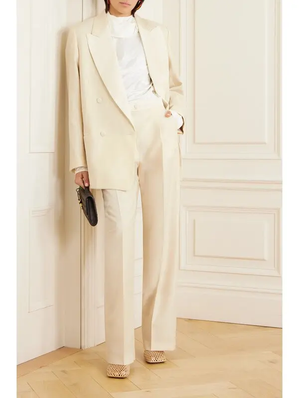 Etro Pleated Cotton And Wool-blend Jacquard Wide-leg Pants - Neutrals