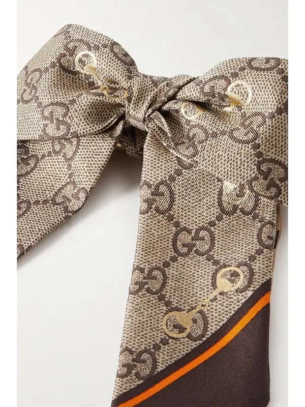 Gucci Gg Printed Silk Hair Tie And Scrunchie Set