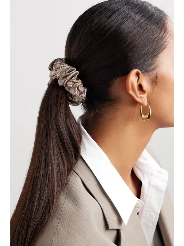 Gucci Gg Printed Silk Hair Tie And Scrunchie Set