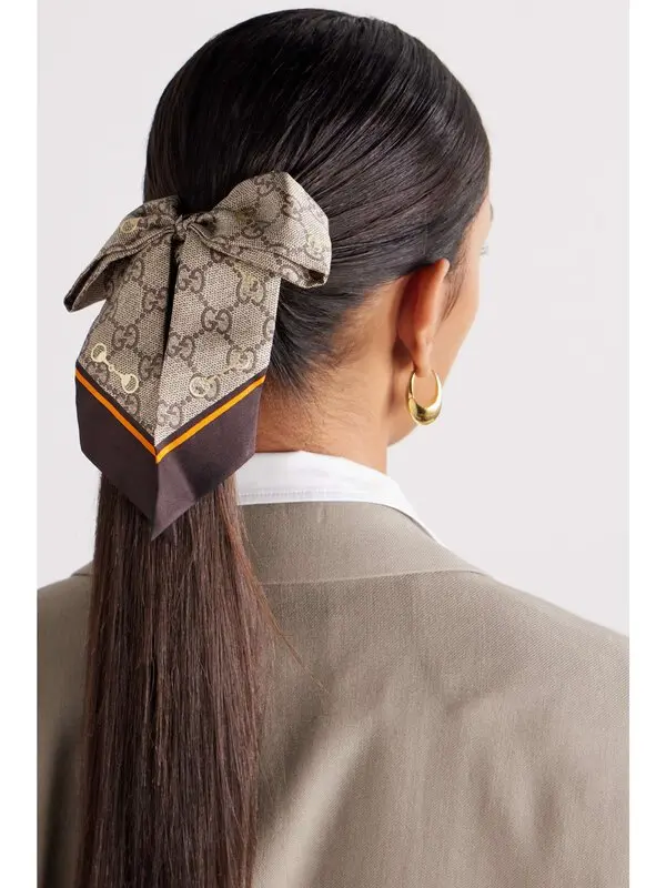 Gucci Gg Printed Silk Hair Tie And Scrunchie Set