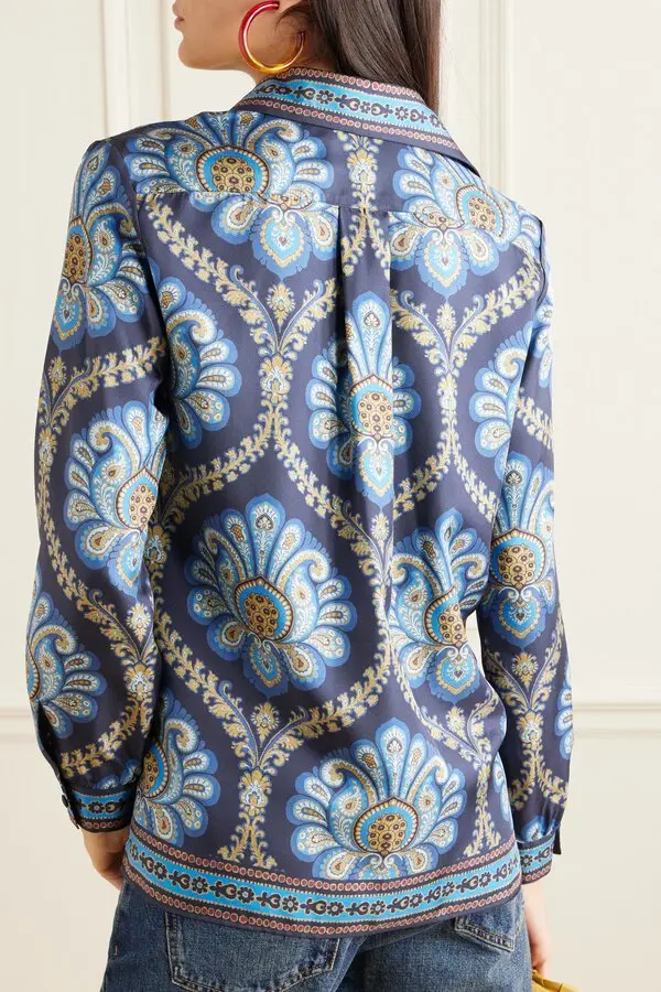 Etro Printed Silk-twill Shirt - Blue