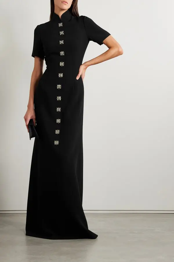 andrew gn black dress Andrew Gn Embellished Crepe Maxi Dress In Black - 50% Off