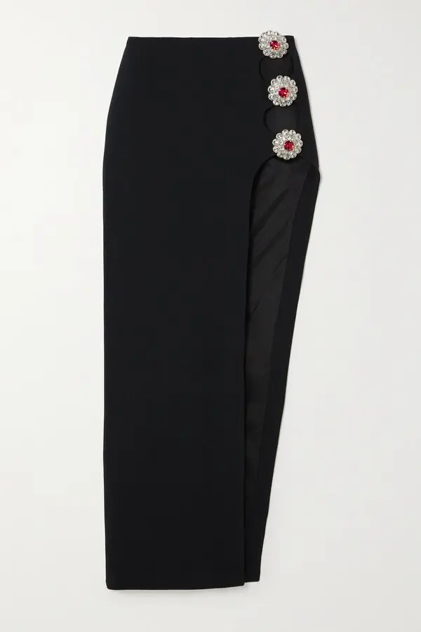 David Koma Cutout Crystal-embellished Cady Maxi Skirt - Black