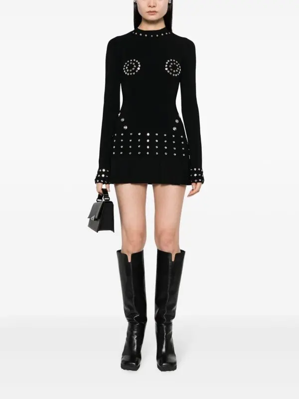 Off-White Eyelet-embellished Minidress - Black