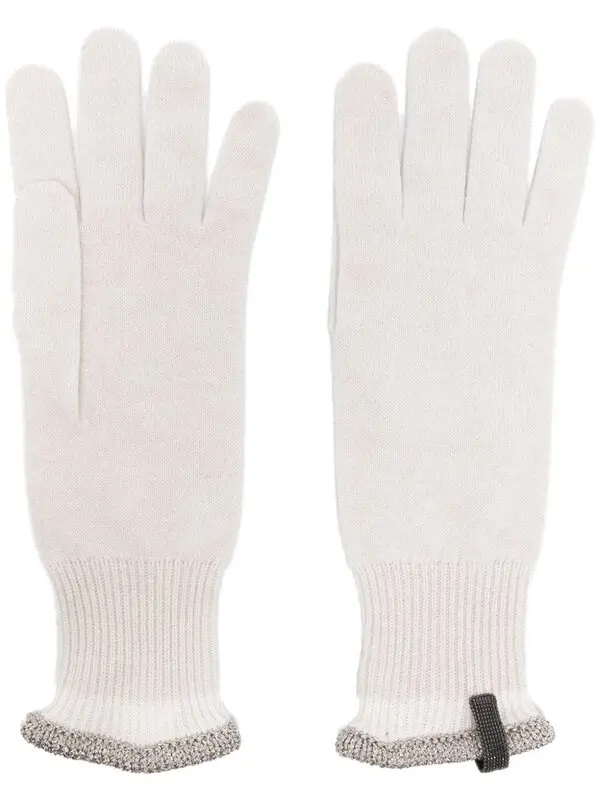 Brunello Cucinelli Ribbed Cashmere Gloves - White
