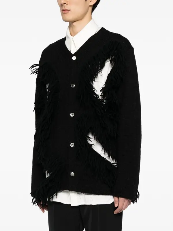 Comme Des Garçons Fringed Cut-out Wool Cardigan