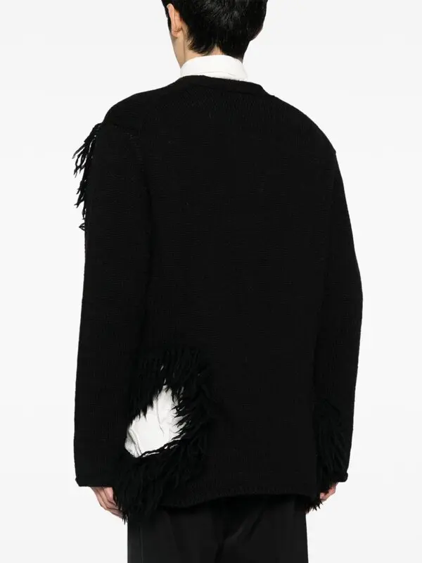 Comme Des Garçons Fringed Cut-out Wool Cardigan