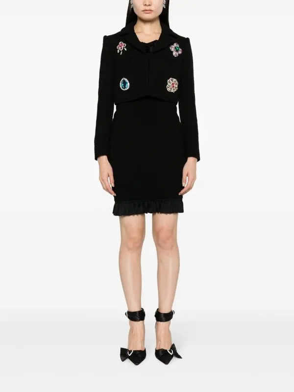 Moschino Crystal-embellished Wool-blend Cropped Jacket