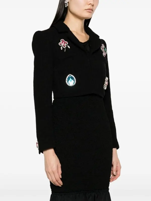 Moschino Crystal-embellished Wool-blend Cropped Jacket