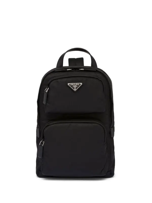 Prada Enamel Triangle-logo Backpack - Black