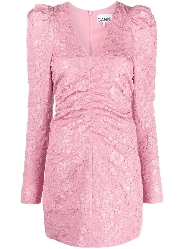 ganni floral jacquard mini dress GANNI Women's Botanical Jacquard Mini Strap Dress in Cone Flower GANNI